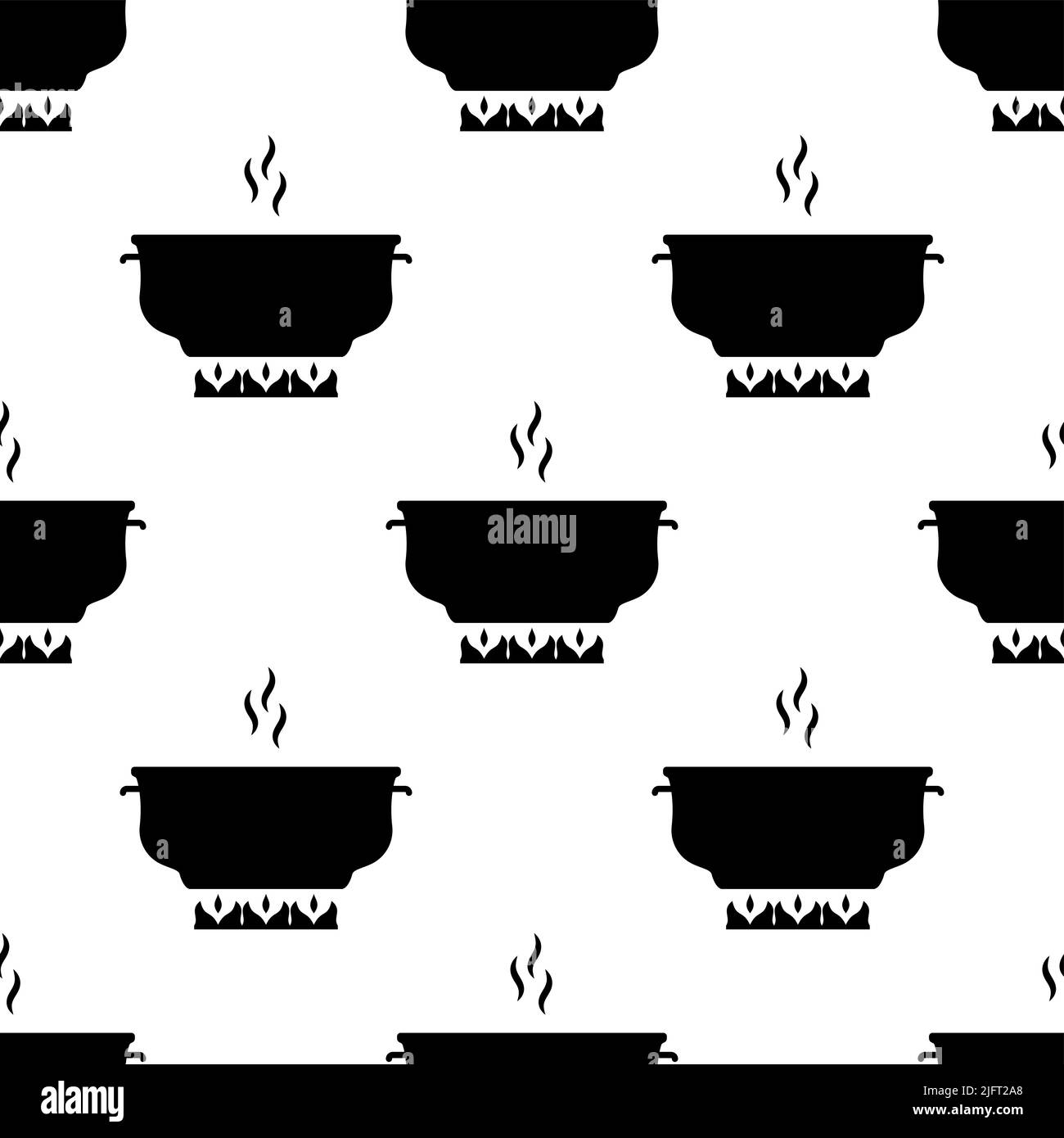Pan Heating Icon, Frying Pan On Fire Icon Seamless Pattern Vector Art ...