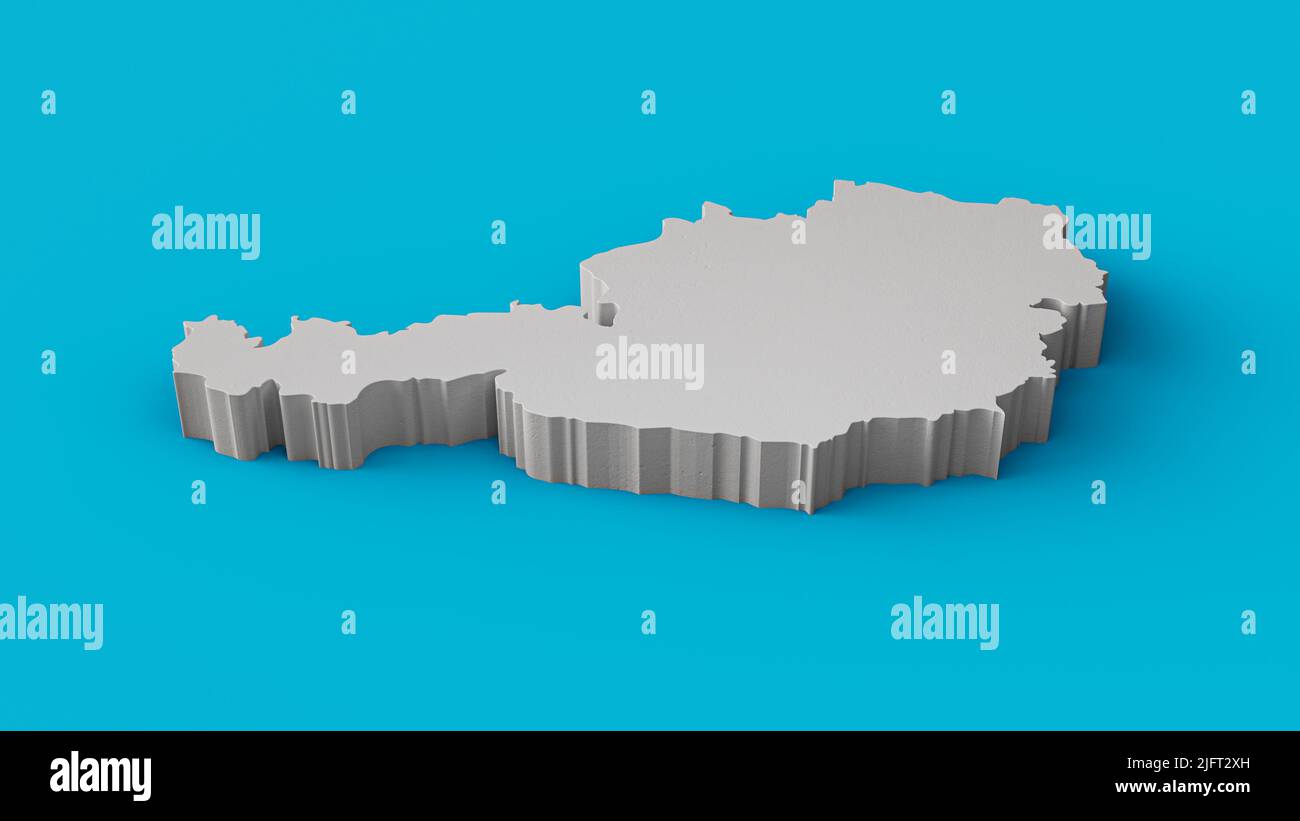 A 3D rendering map of Austria on a blue background Stock Photo - Alamy