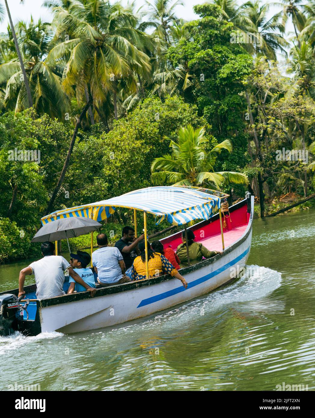 Sharavati river, Karnataka, India - April 03,2022: A family traveling ...