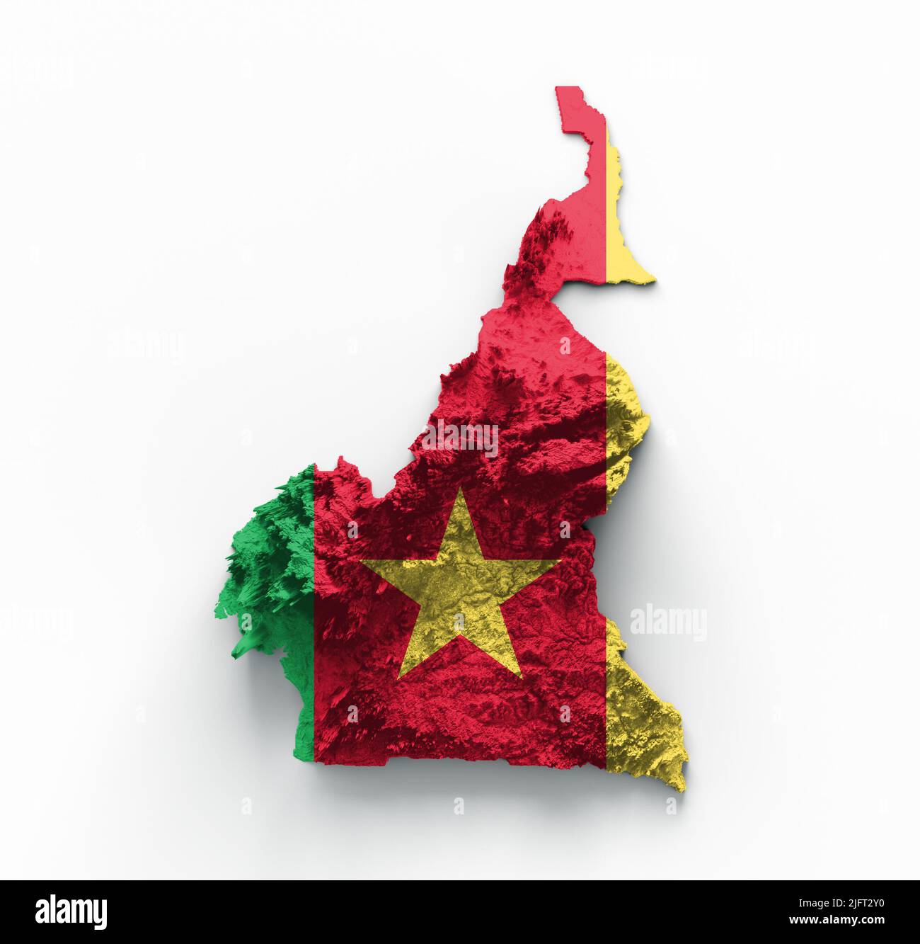 A 3D rendering illustration of the Cameroon Map colored in Cameroon's ...