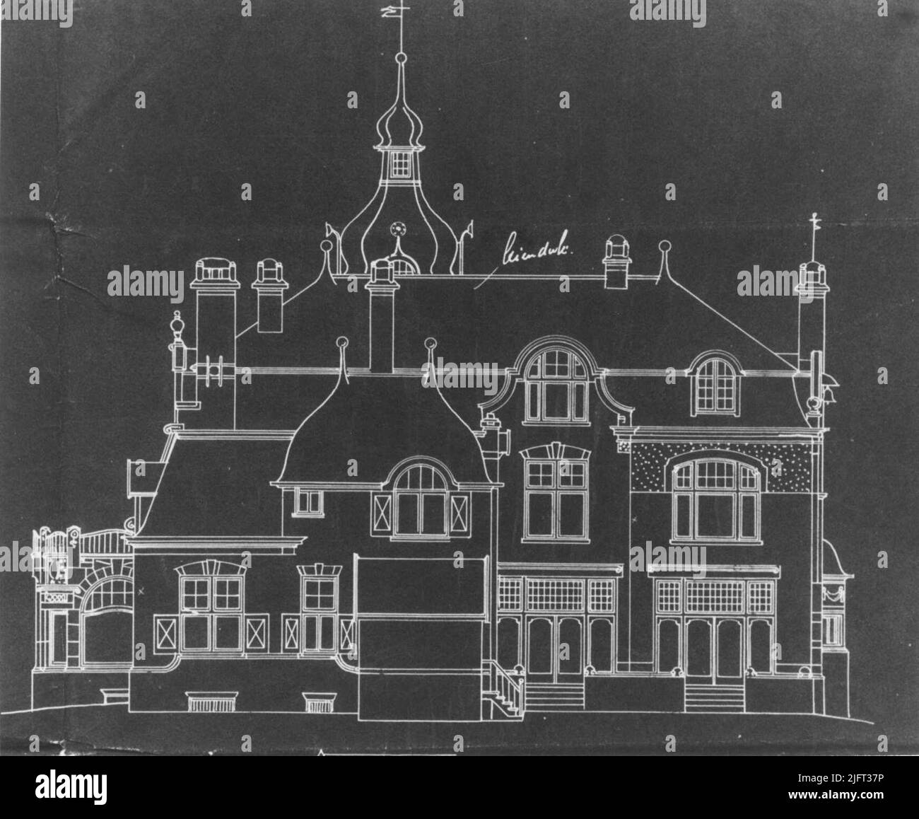 A building plan of the rear facade of the "lock of the Baron", a design ...
