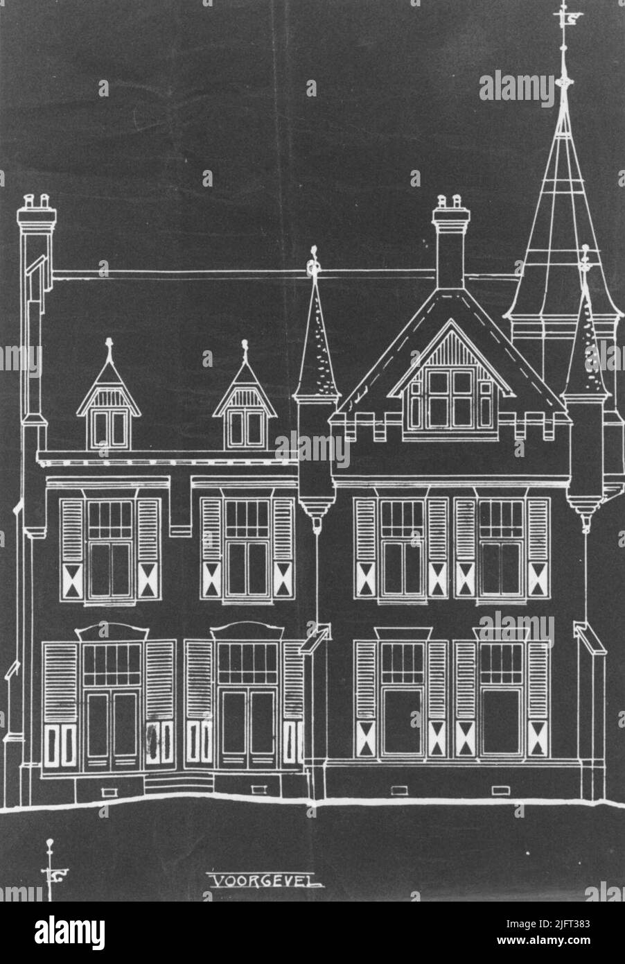 A building plan of the facade of the "lock of the Baron", a design by ...