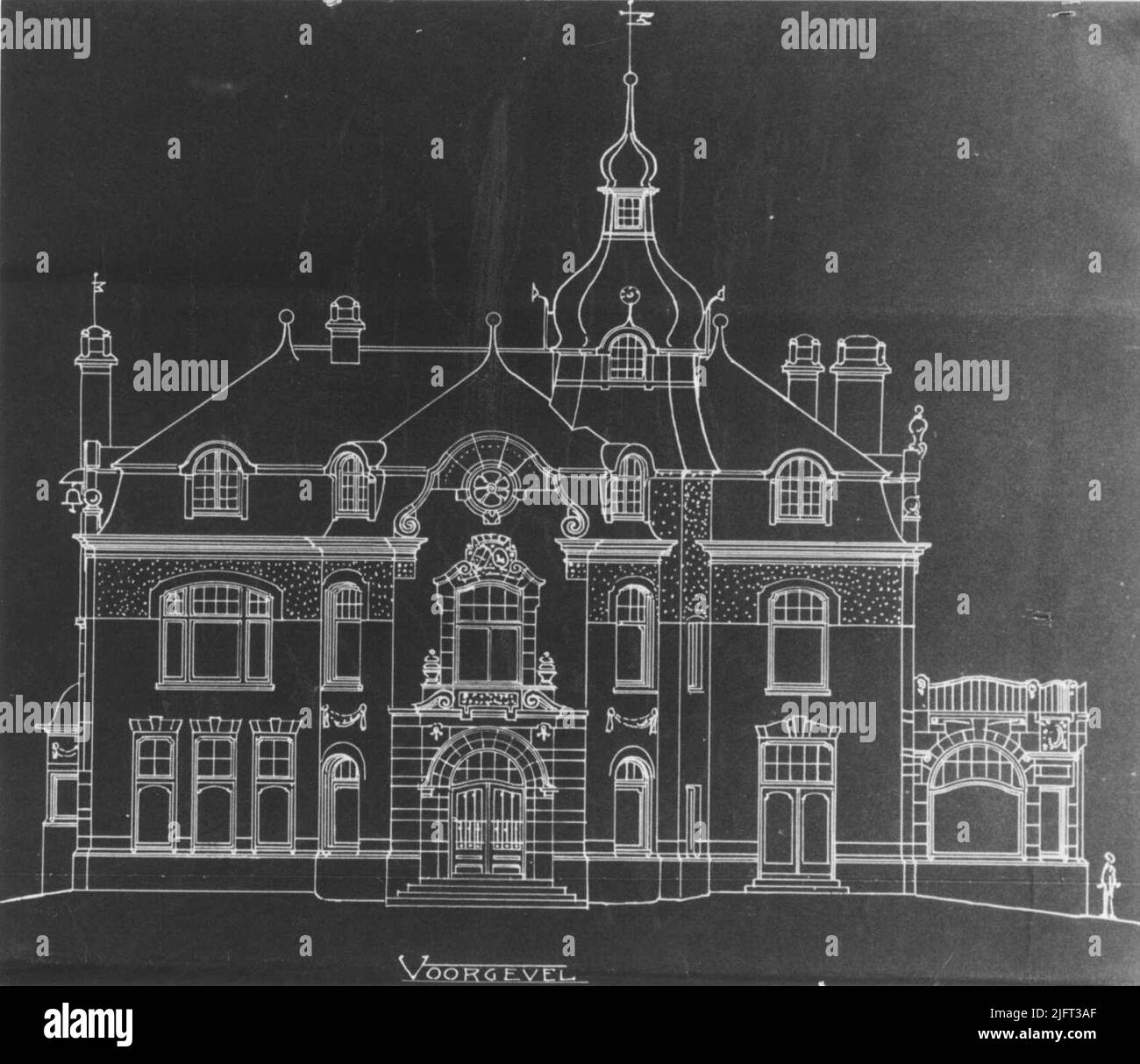 A building plan of the facade of the "lock of the Baron", a design by ...