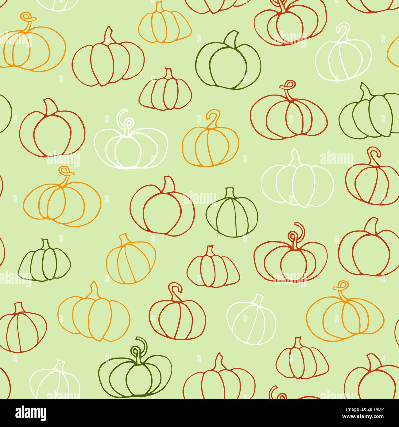 Doodle Pumpkin seamless pattern. Different gourd on green background ...