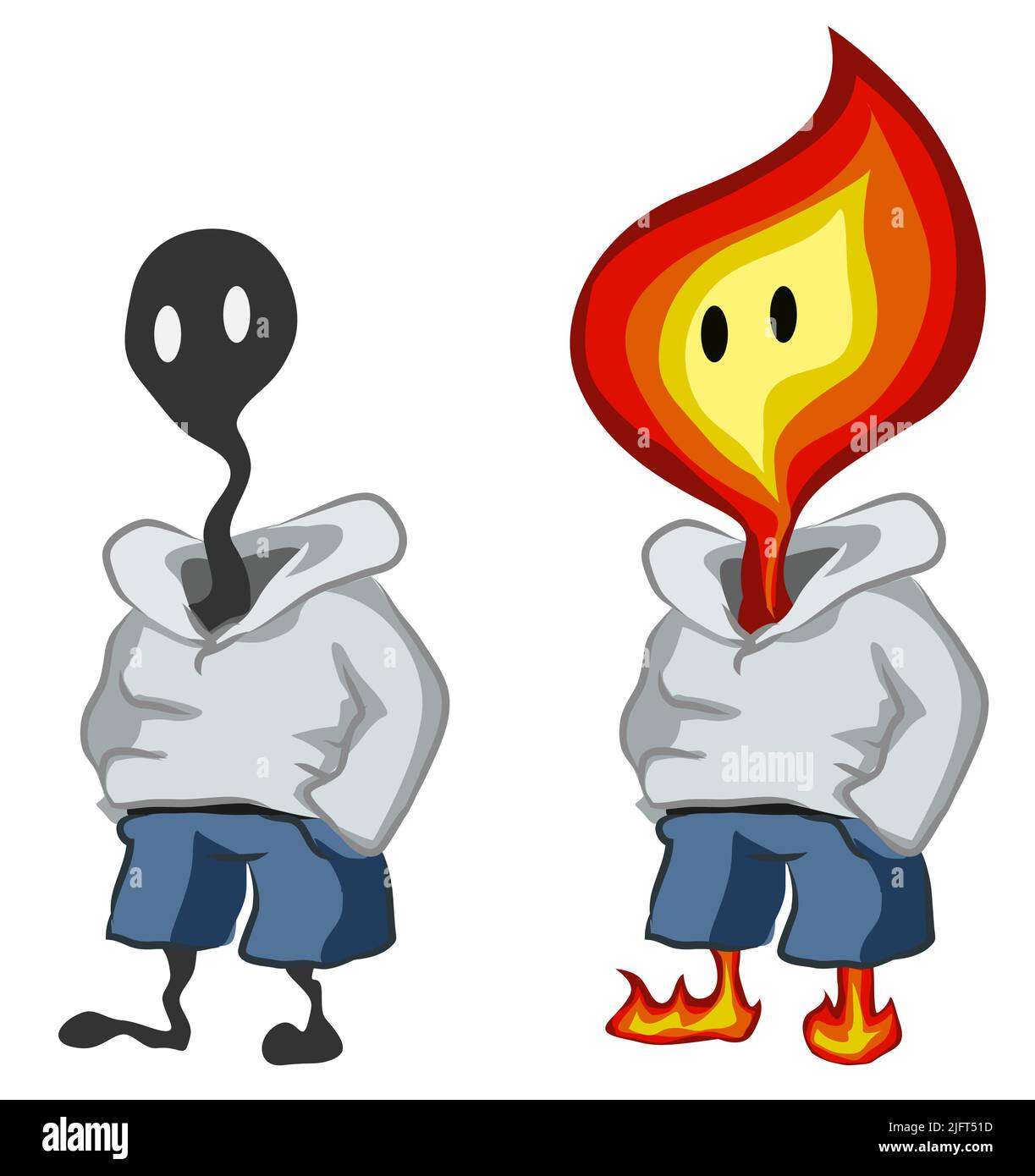 Matchstick head burning man standing idle figure cartoon color vector ...