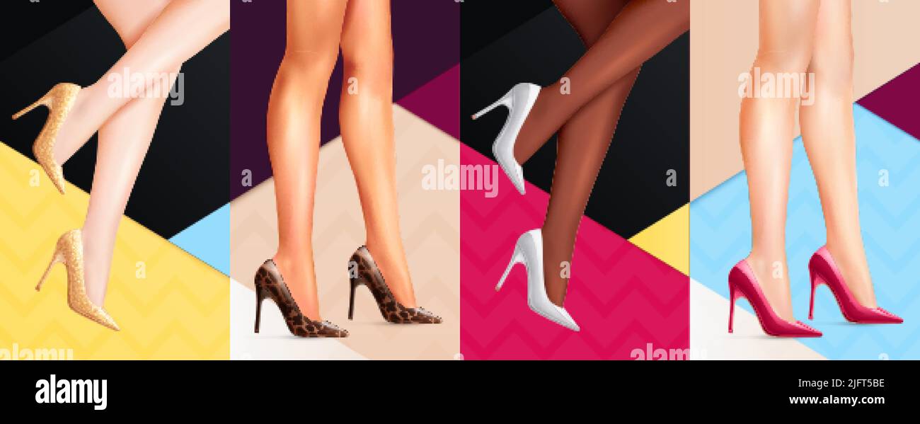 Women legs in high heel shoes 4 realistic colorful background formal ...