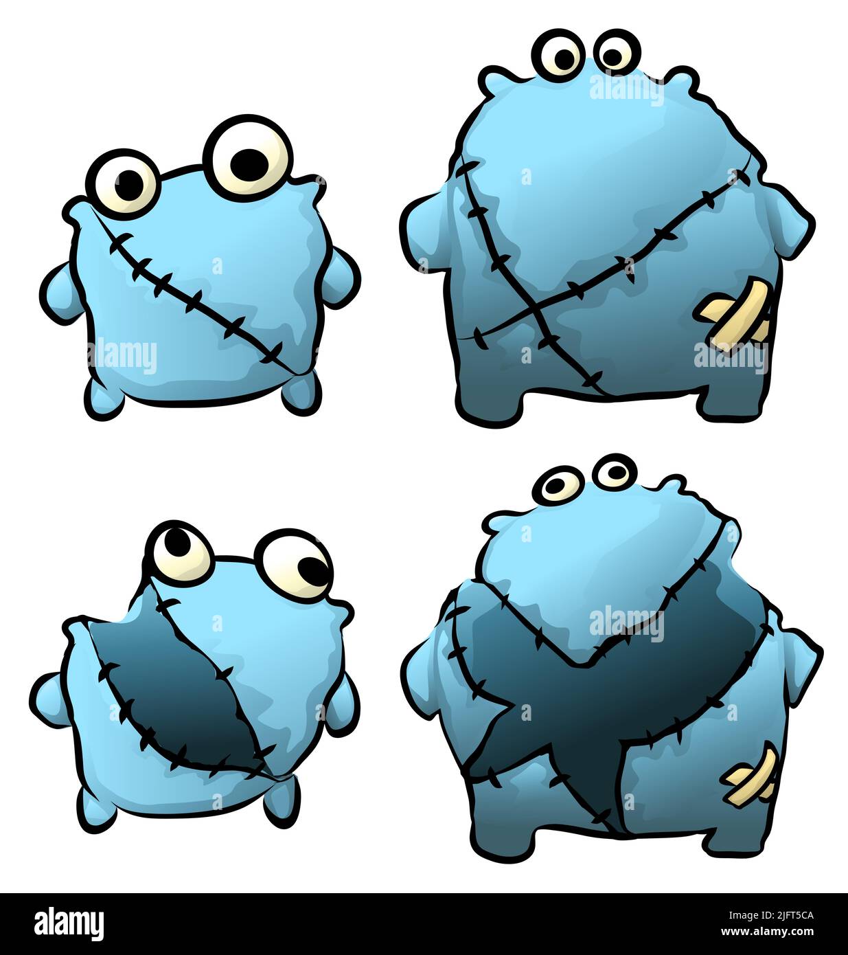 Pillow toy torn open cartoon design element set color, isolated vector ...
