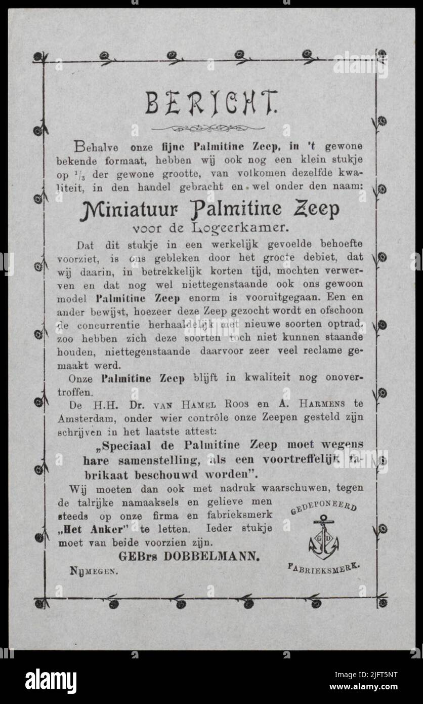 Message.miniature Palmitine soap for the guest room.Brs. Dobbelmann ...