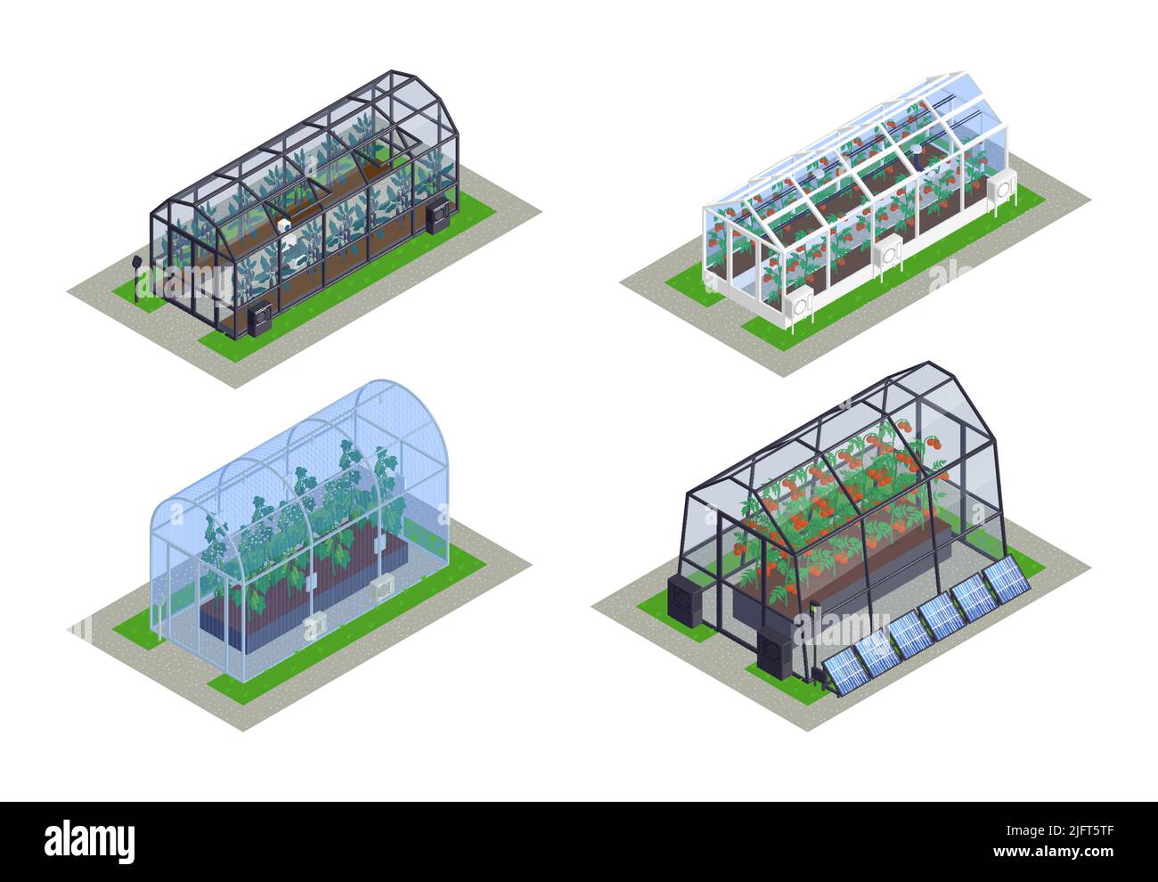 Isometric greenhouse modern smart icon set four different sized ...