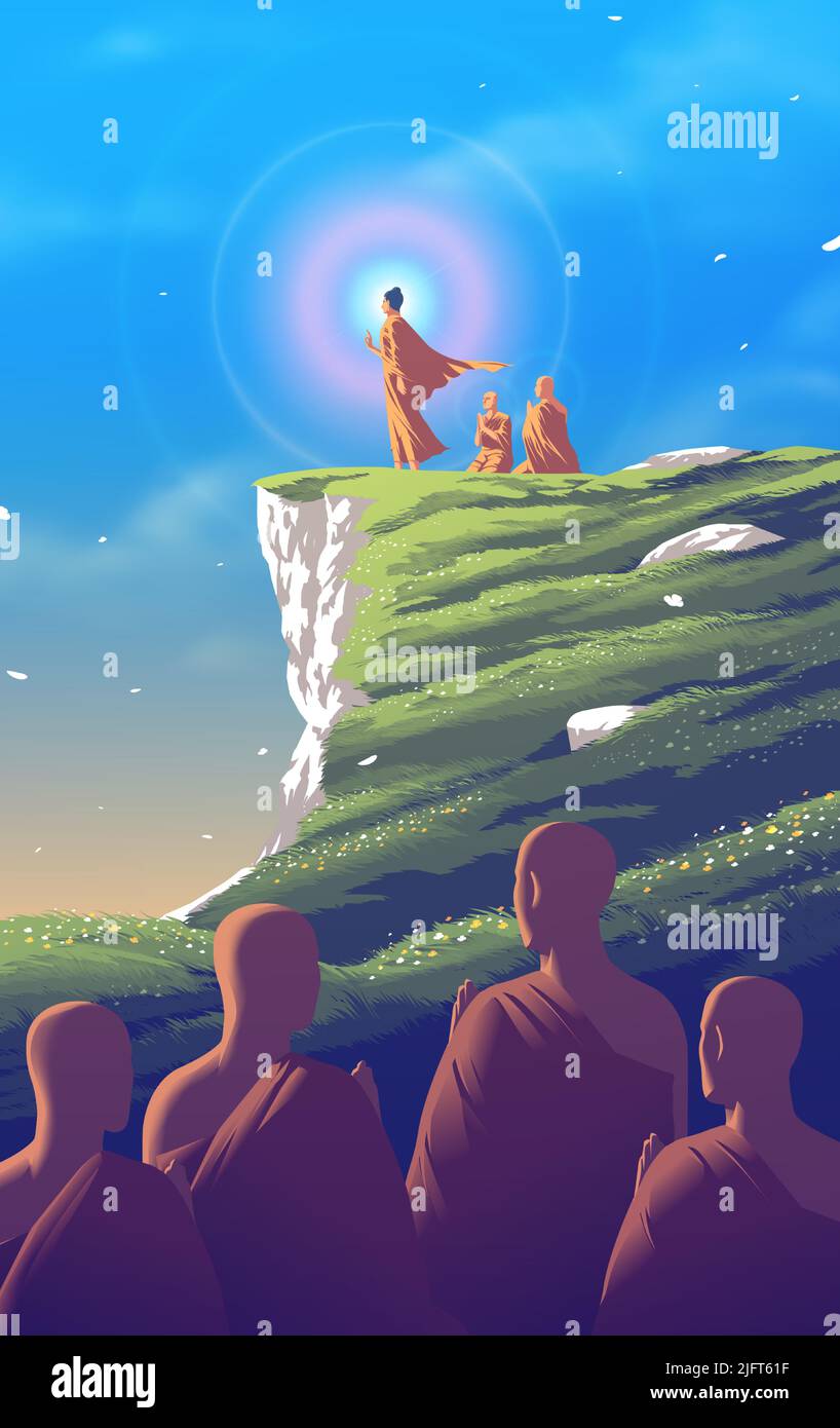 Vector illustration in Theravada Buddhism of the lord buddha standing ...