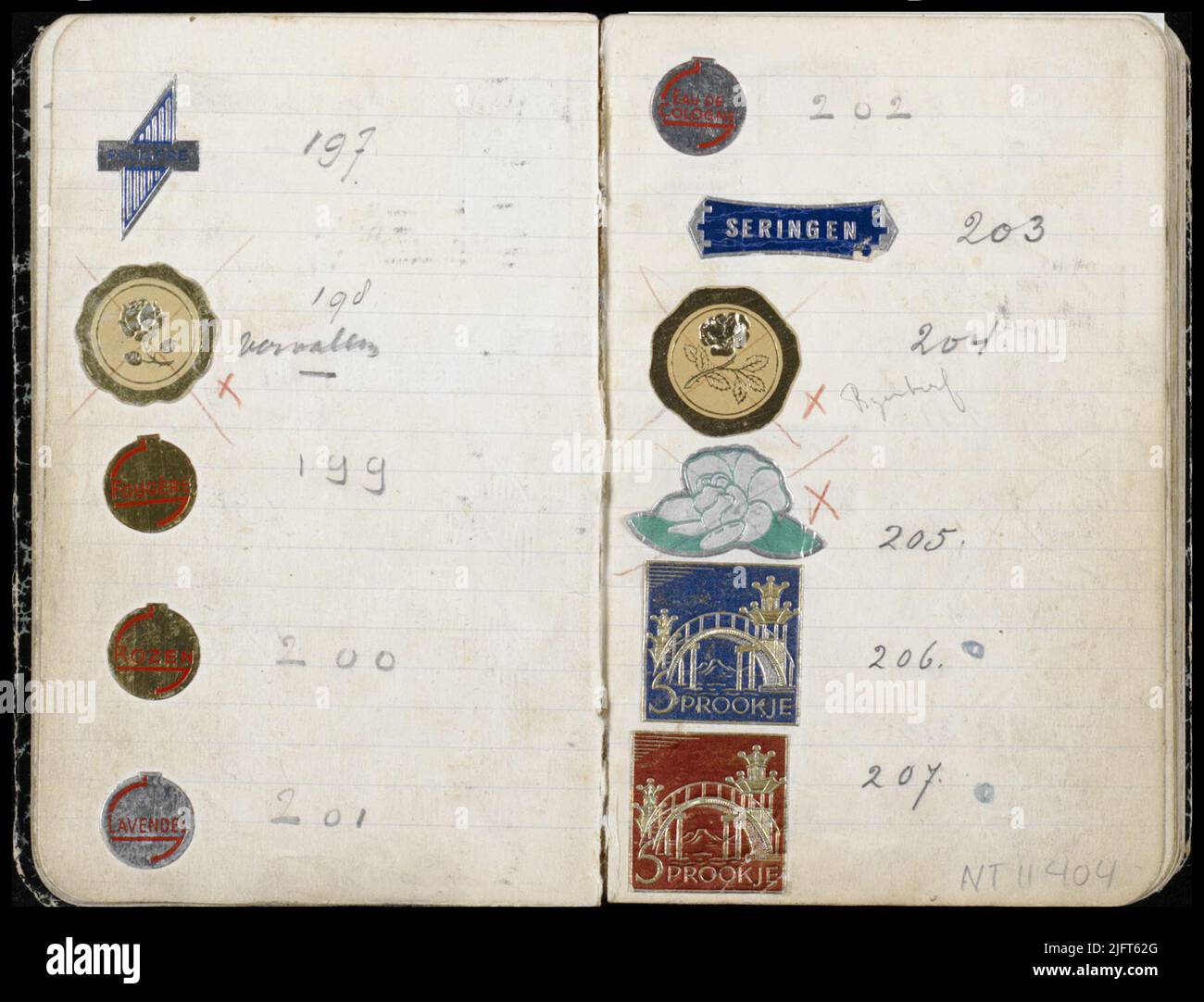 Double page in a booklet with closing stamps from different brands (No ...