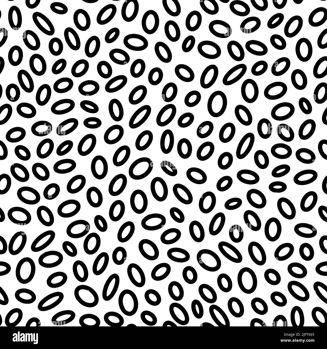 Seamless neutral oval pattern. Black hand-drawn rings isolated on white background. Doodle dots ...