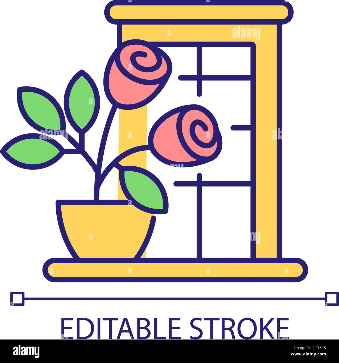 Potted rose at windowsill RGB color icon Stock Vector Image & Art - Alamy