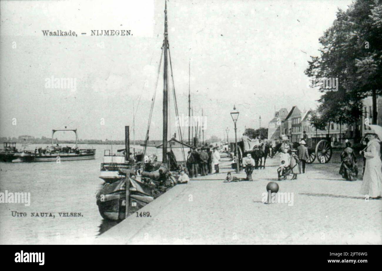 View of the west side of the Waalwal towards the east, with ships on ...