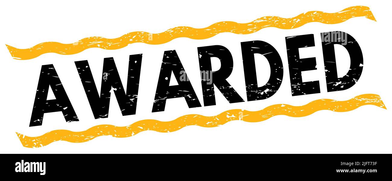 AWARDED text written on yellow-black lines stamp sign Stock Photo - Alamy