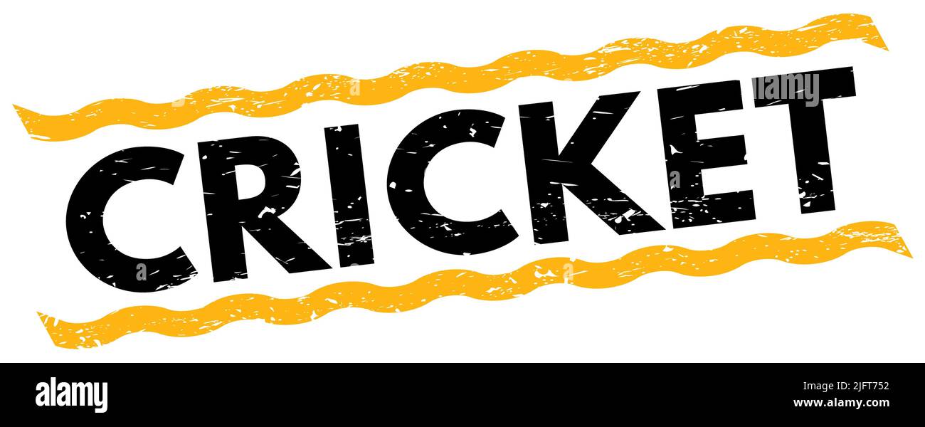 CRICKET text written on yellow-black lines stamp sign Stock Photo - Alamy