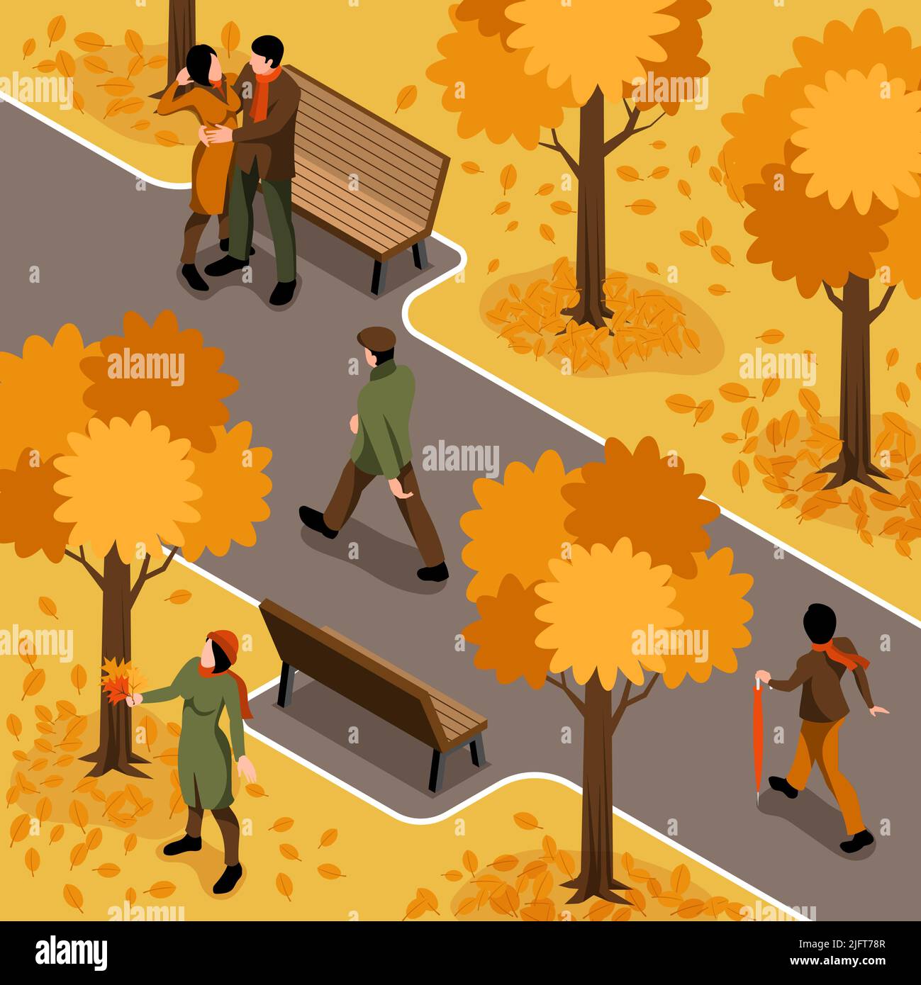 Isometric autumn fall composition with outdoor scenery with human ...