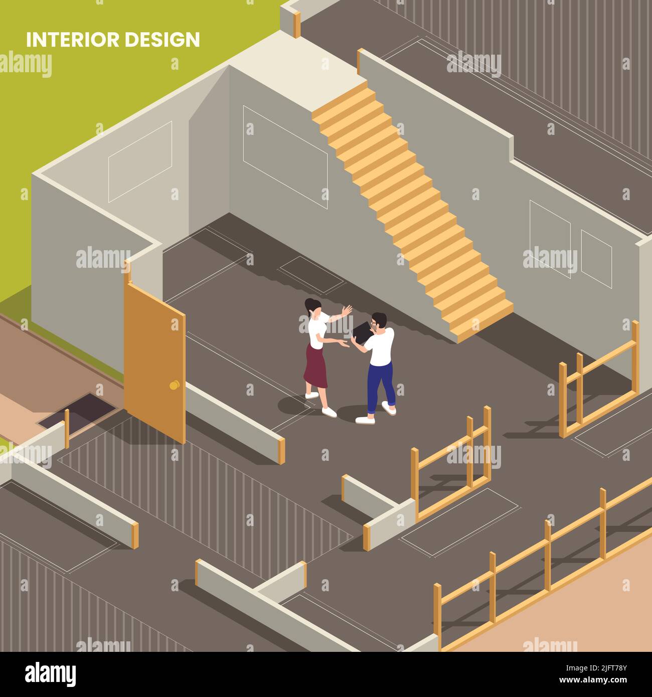 Interior designer discussing with client desired look within new house ...