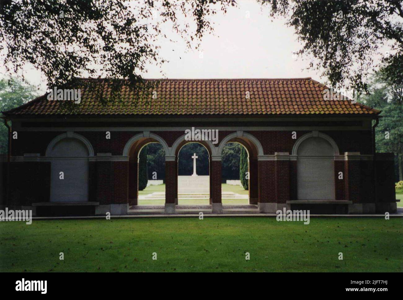 War Cemetery Jonkerbos. Entrance building with register box. In ...
