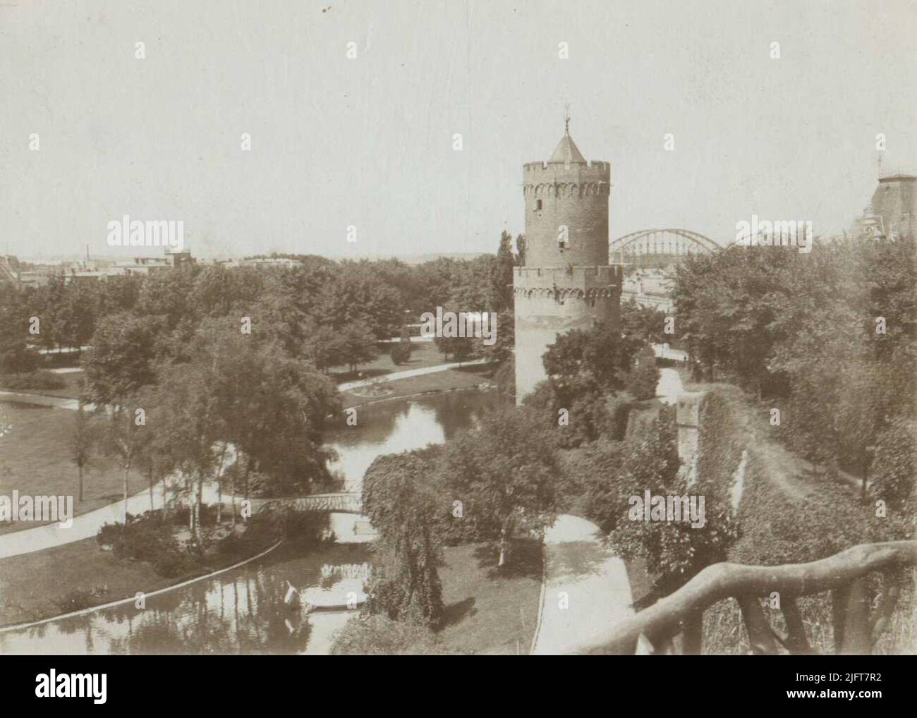 The park with crown citizen tower (crown tower) (seen from the Roman ...