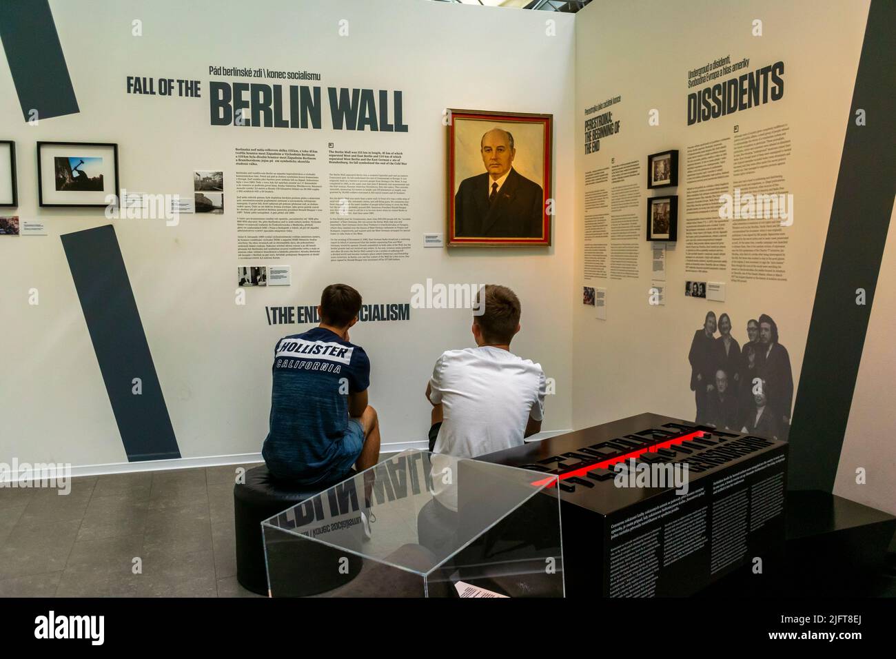 Prague, Czech Republic, Exhibit inside Museum of Communism, Teens ...