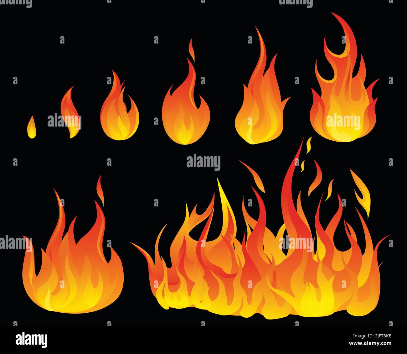 Fire flame small big icon set spreading flames step by step to the big ...