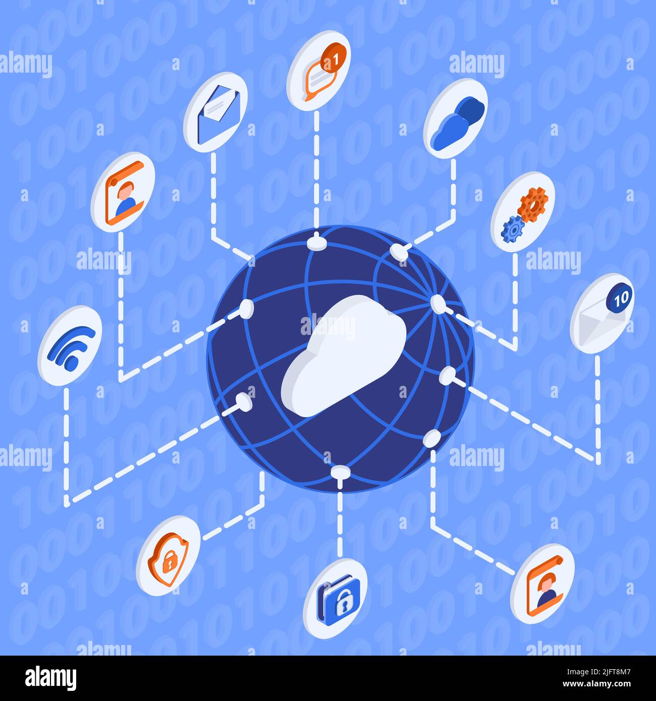 Flowchart of big data cloud storage with isolated elements flying ...