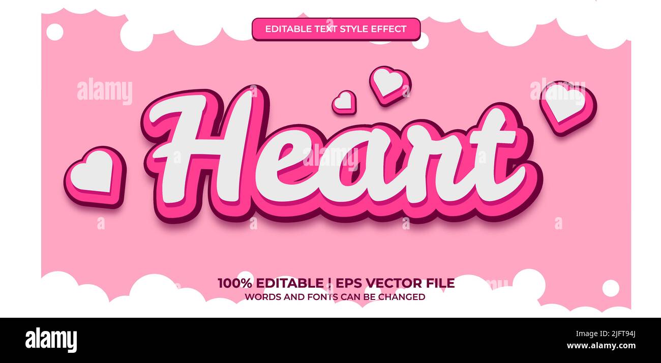 Editable text style effect - Heart text style theme. 3D heart editable ...