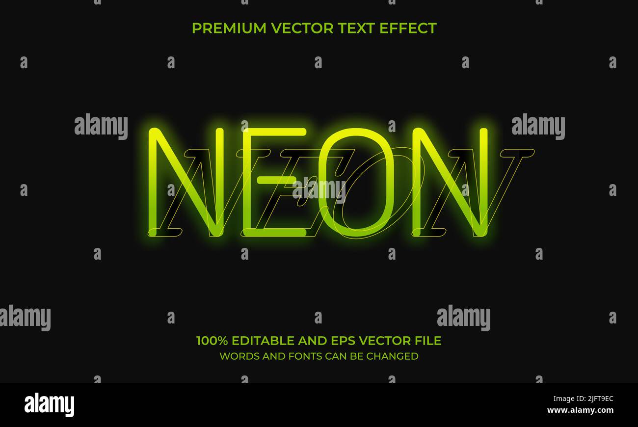 Neon light text effect, editable retro and glowing text style Stock ...