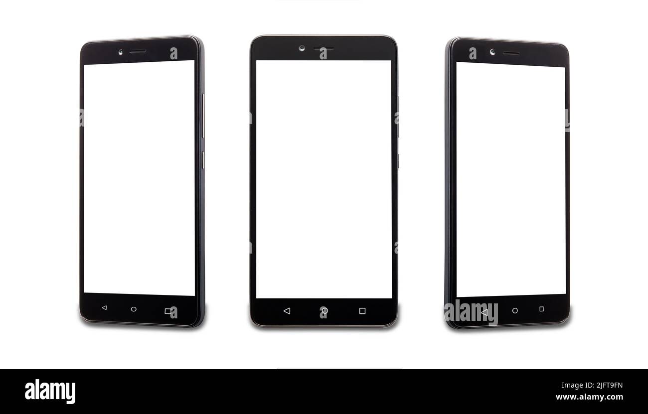collage of three smartphones with a white screen Stock Photo - Alamy