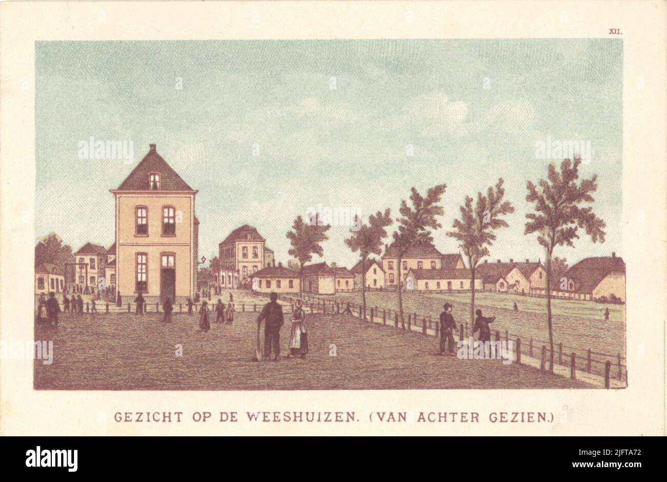 Postcard in color of a lithograph of a part of the complex Stock Photo ...
