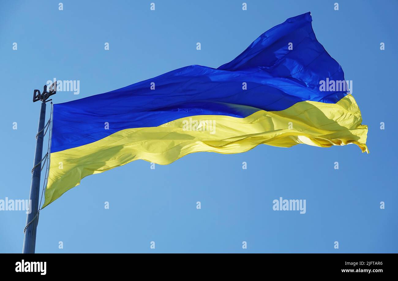 Ukraine's largest flag flies in strong wind Stock Photo - Alamy