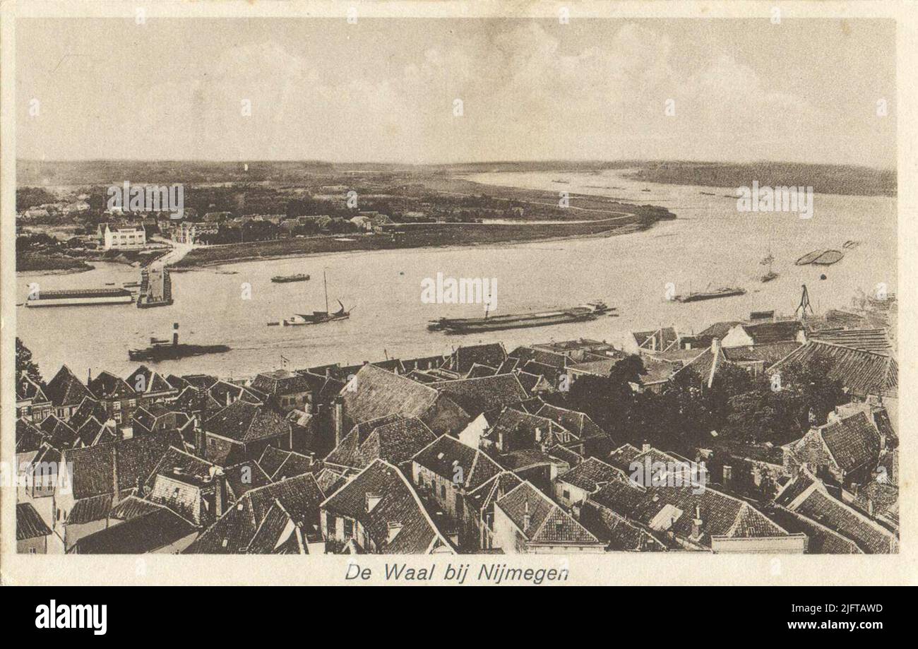 View of the Lower Town Nijmegen, River Waal with Gierpont and on the ...
