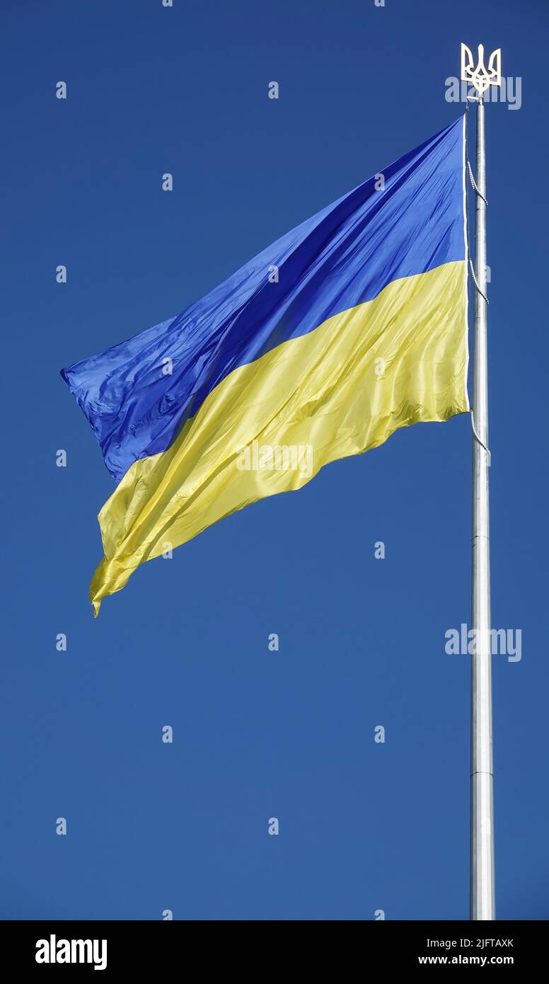 Ukraine's largest flag flies in strong wind Stock Photo - Alamy