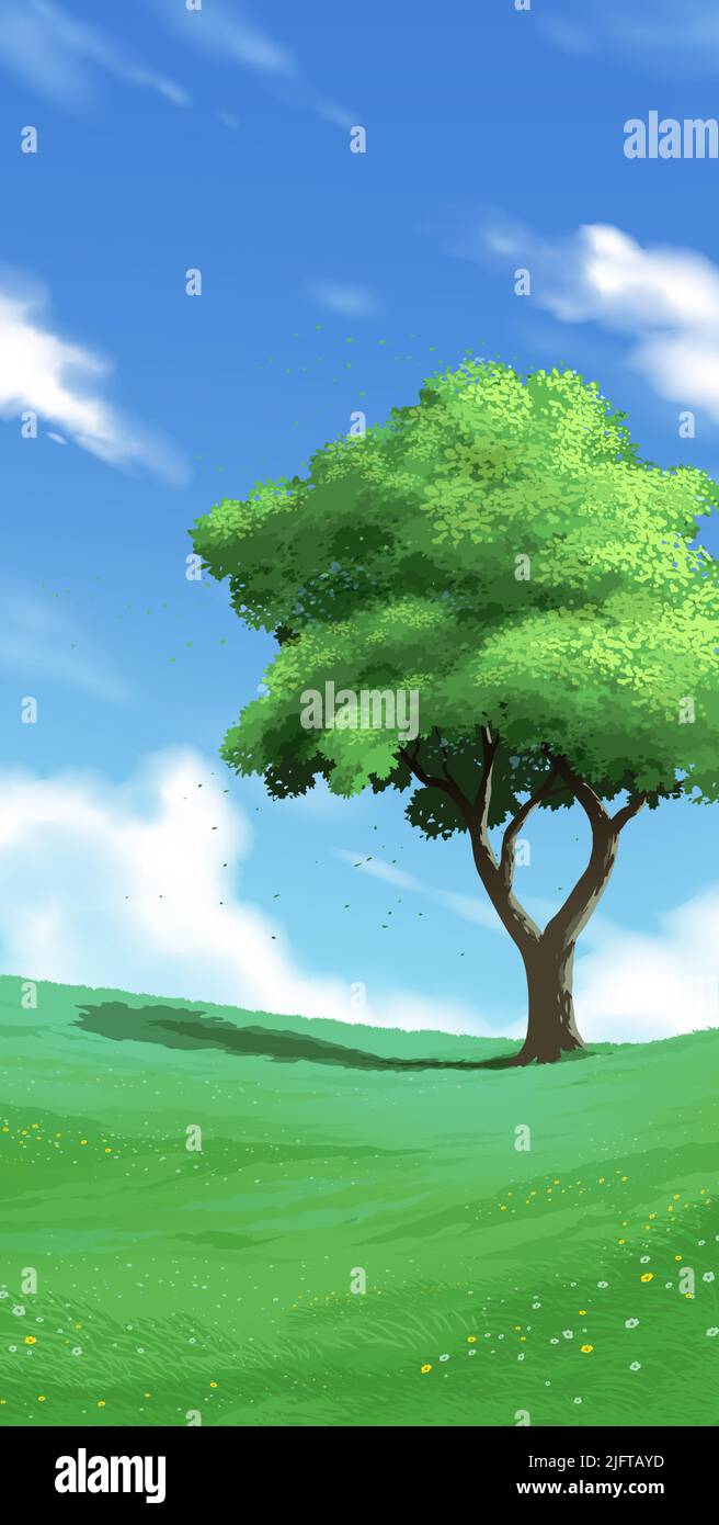 science fiction in vector illustration of a single evergreen tree among ...