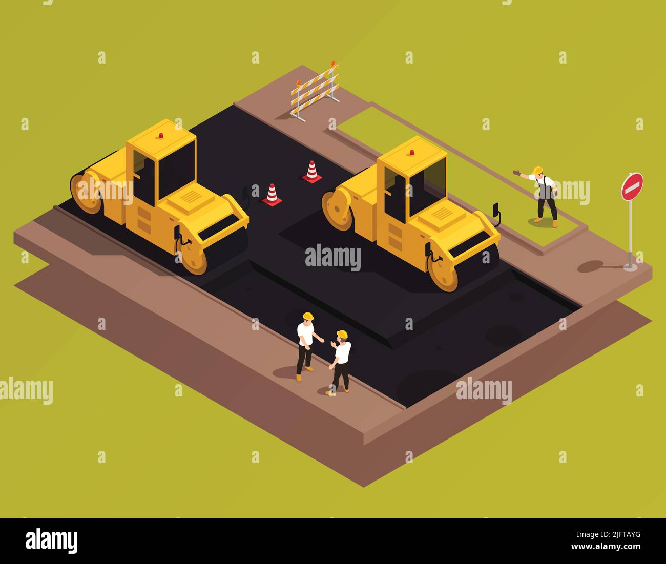 Road construction isometric composition with traffic cones human ...