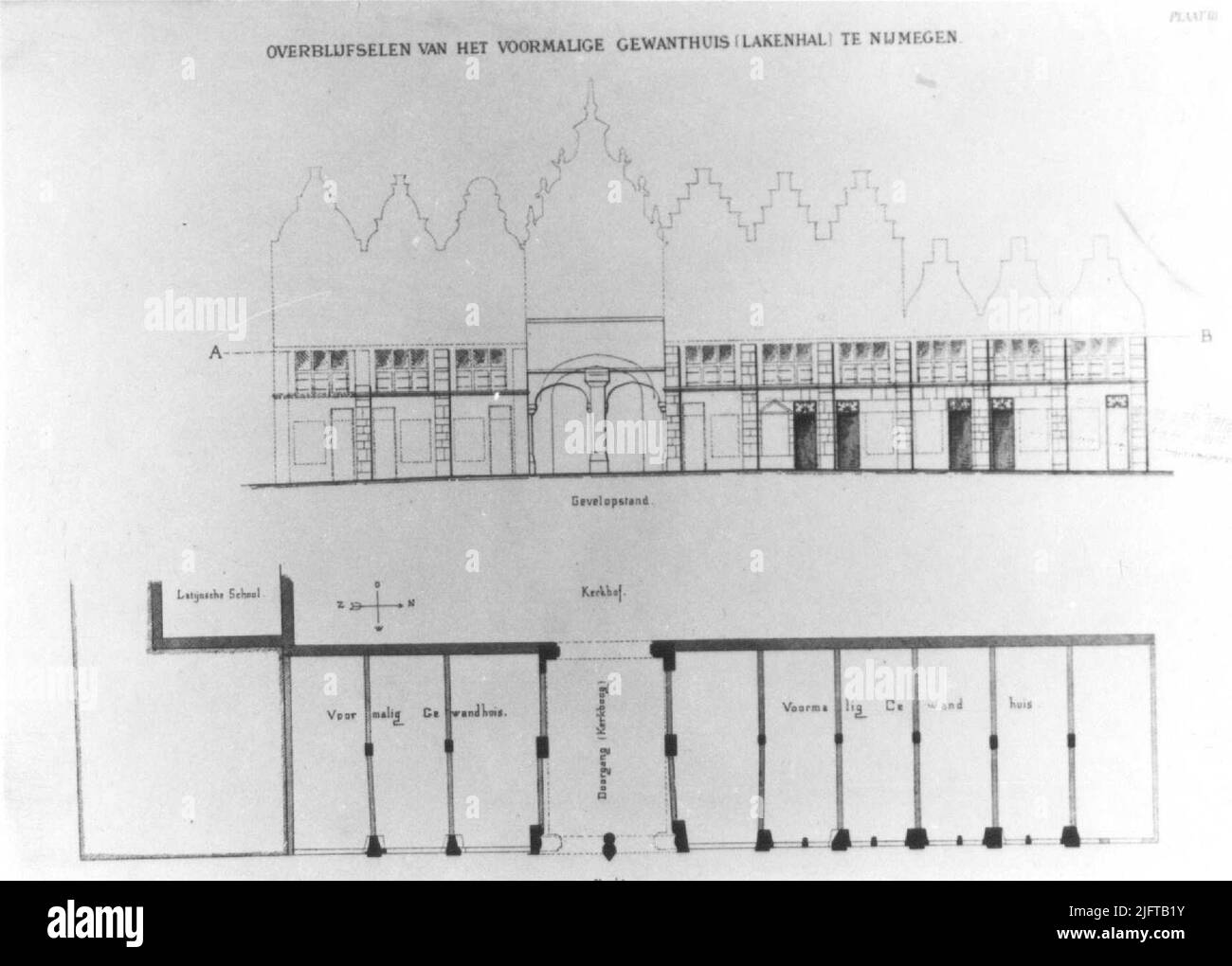 A drawing of the remains of the former gest house (Lakenhal) in ...