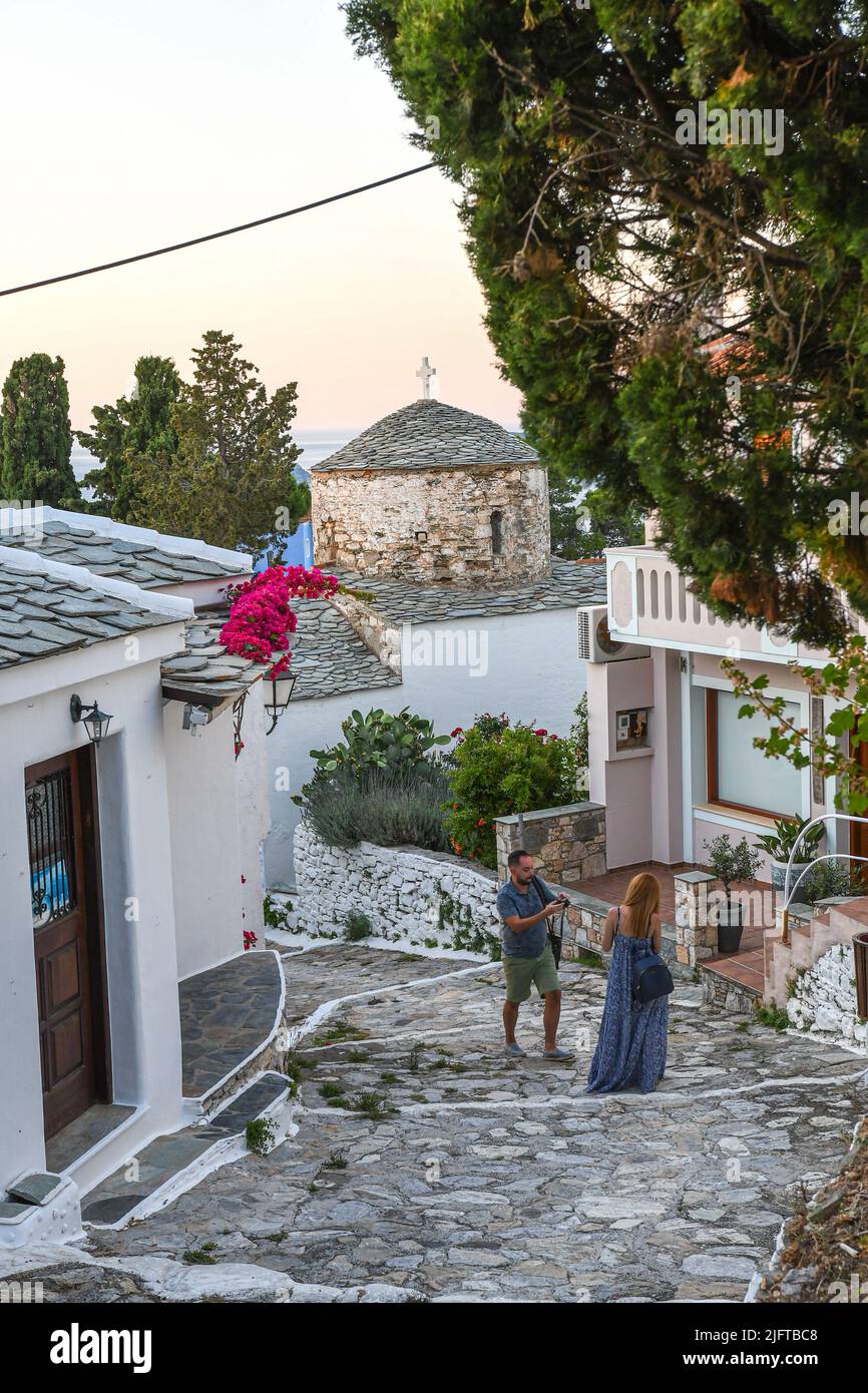 Beautiful scenery from the old village Chora, Alonissos, island Greece ...