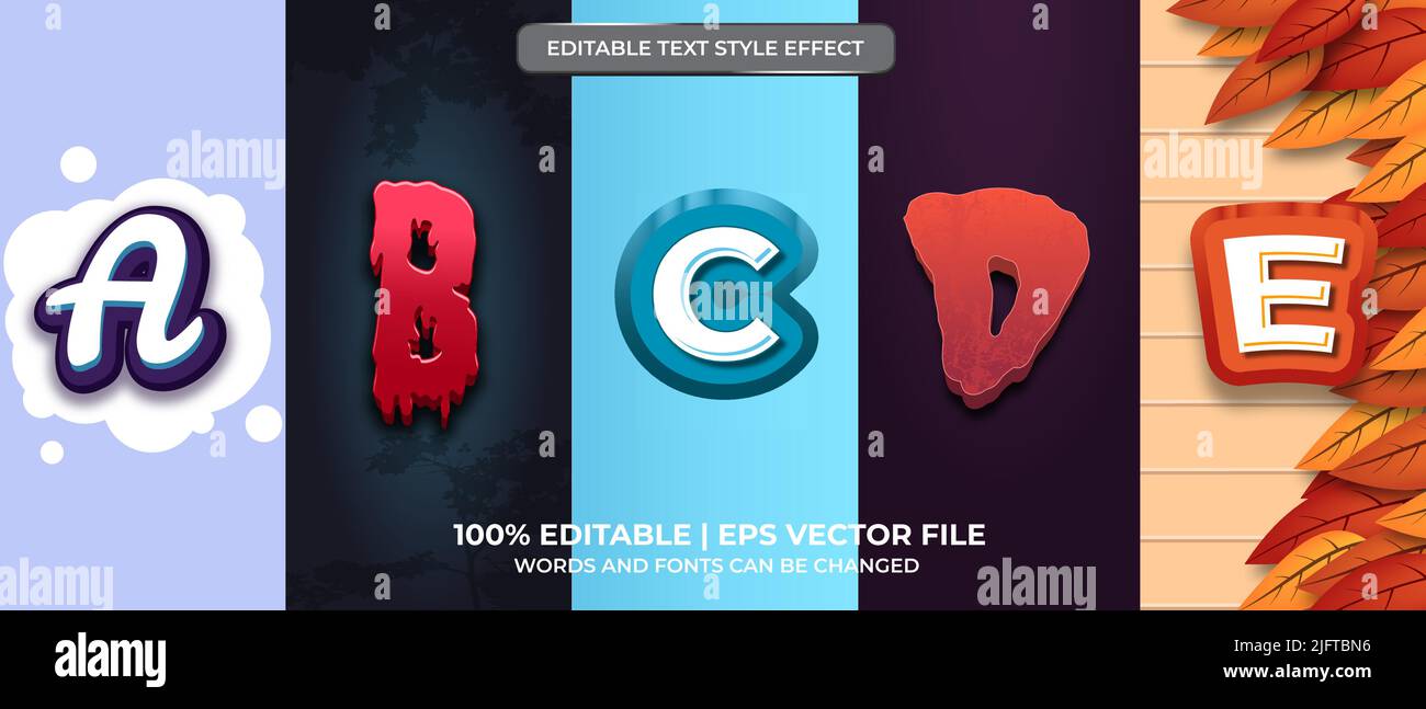 Bundle of editable text effect design vector. Set of editable text effect design Stock Vector ...