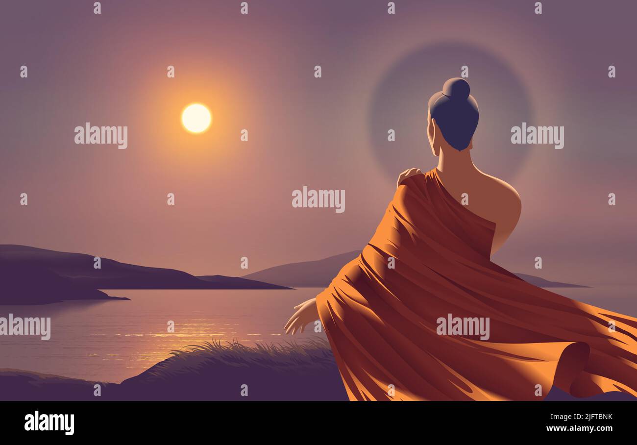Vector illustration in Theravada Buddhism of the lord buddha standing ...