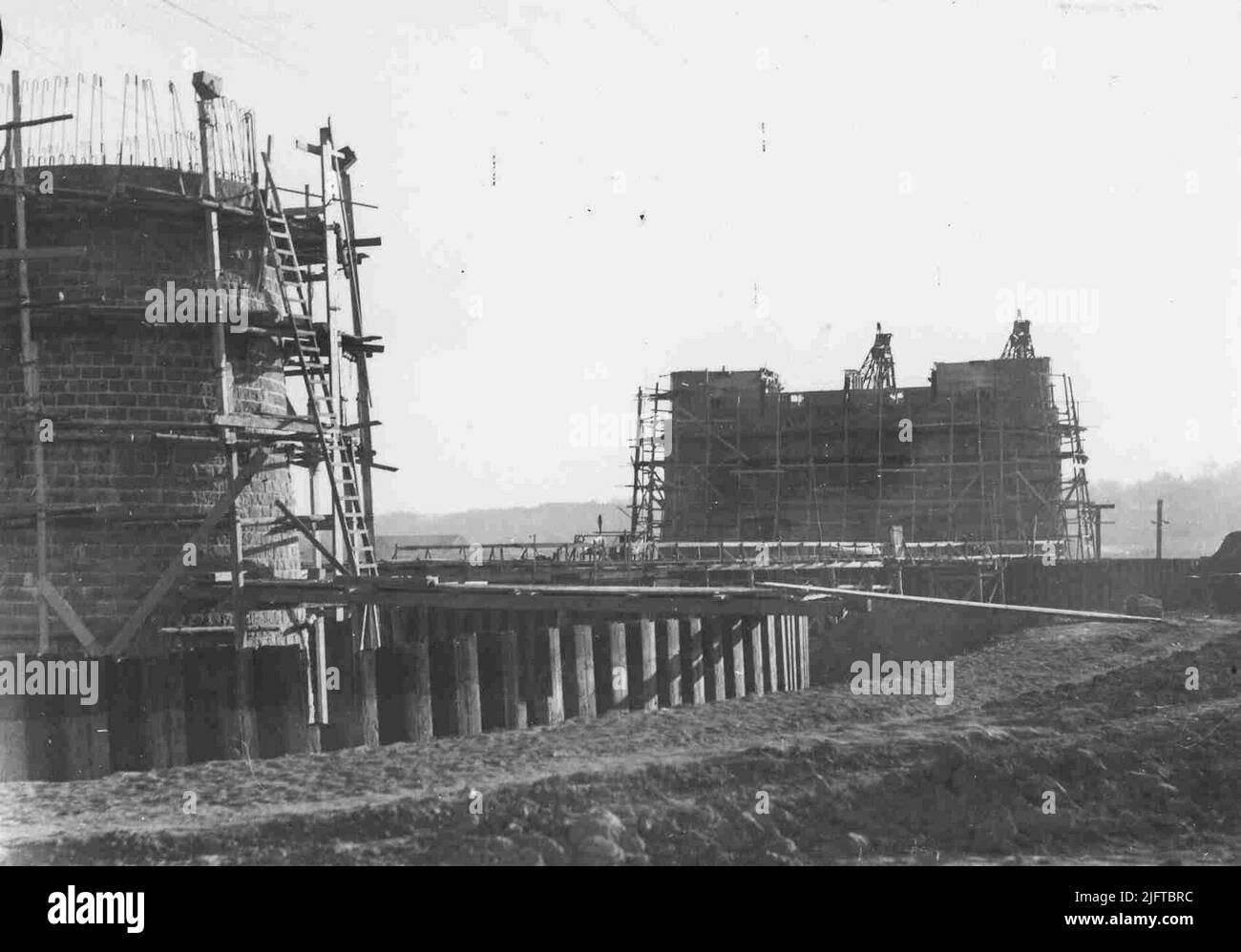 Waalbrug, construction land pillars on the Lentse side Stock Photo - Alamy
