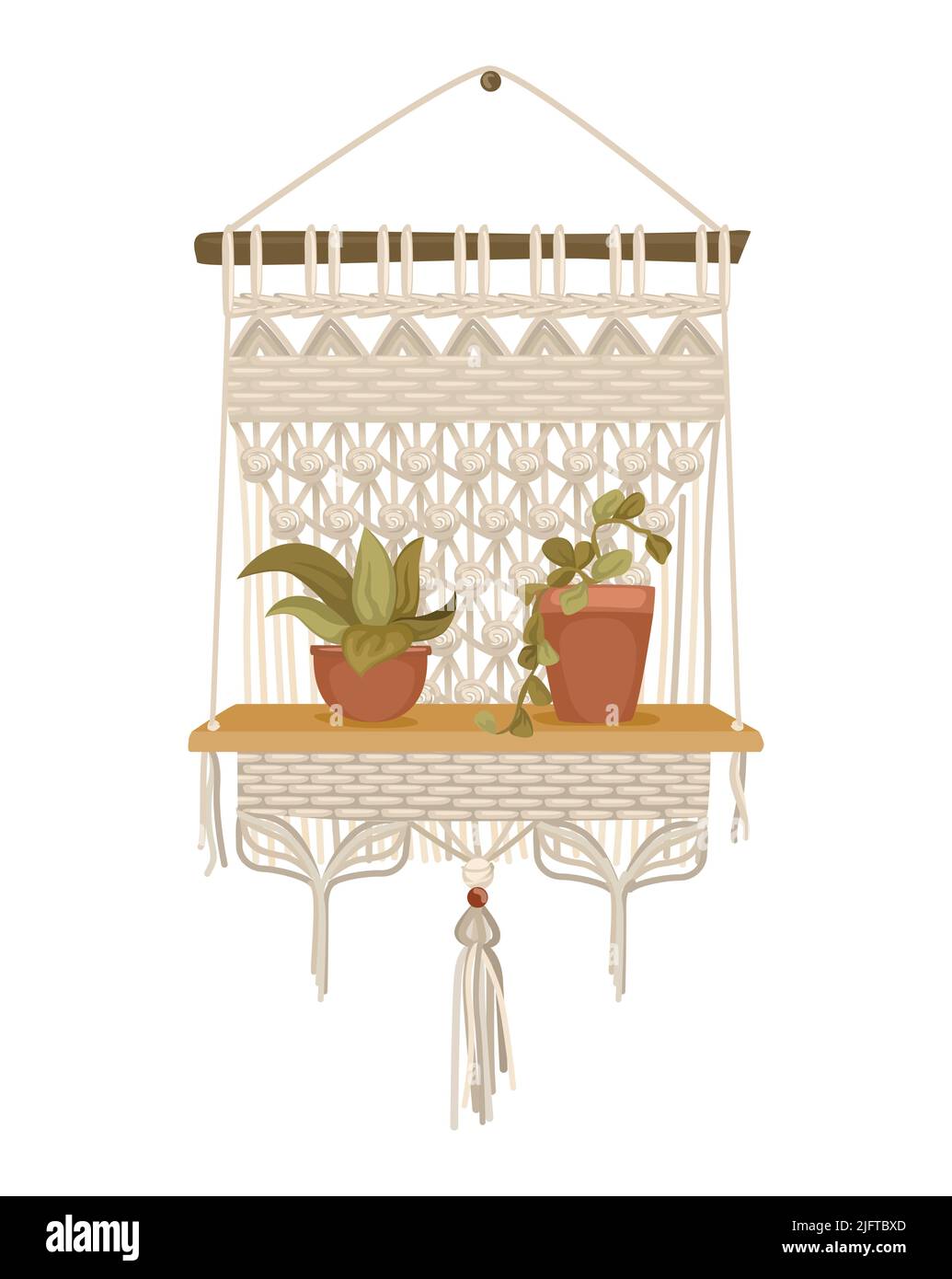 Handcrafted wall hanging with shelf for home flower in macrame decor ...