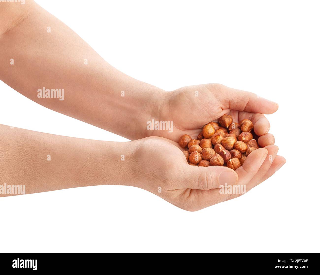hazelnut in hand path isolated on white Stock Photo - Alamy