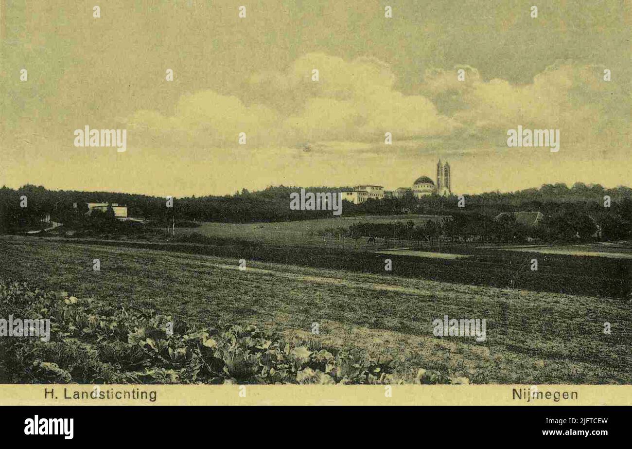 Landscape with panorama of the Cenakelkerk and the monastery on the ...
