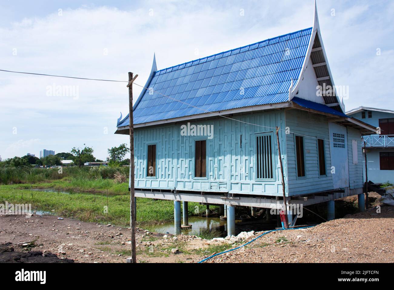 Exterior classic modern vintage building blue house and indigo home ...