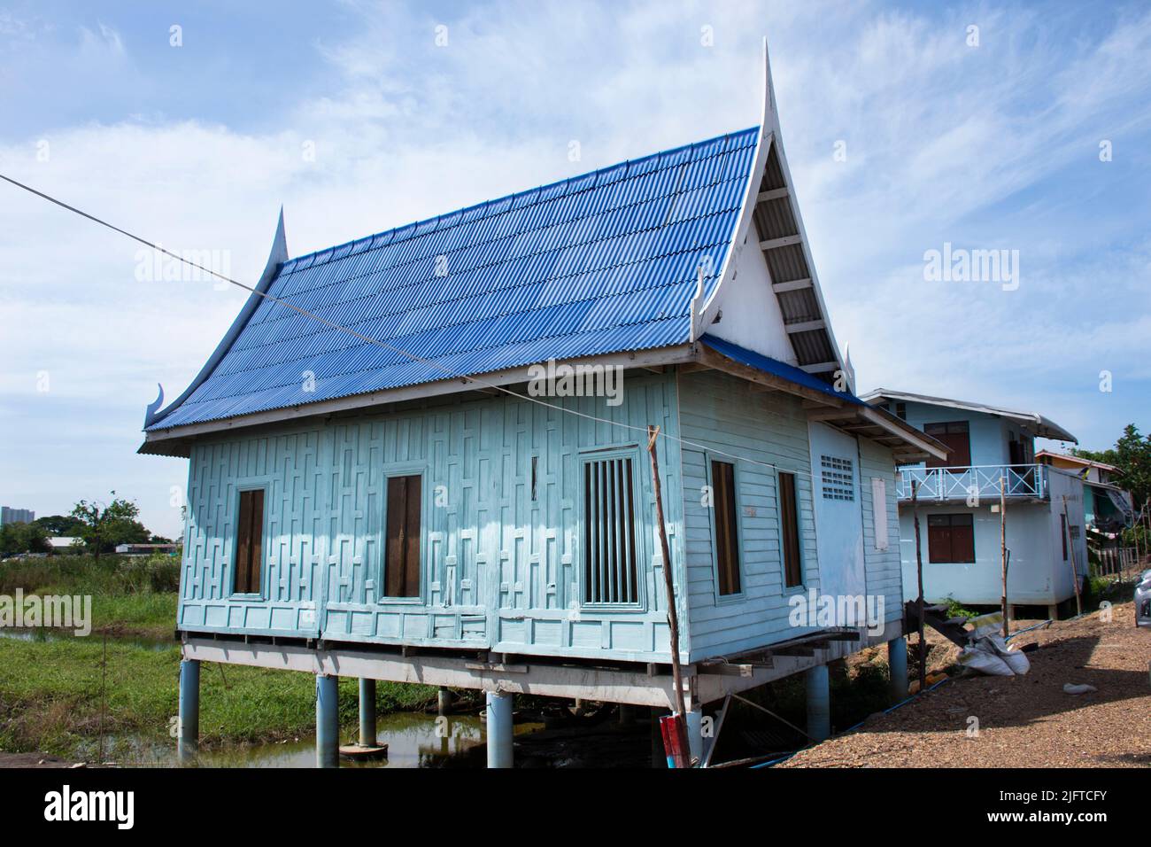 Exterior classic modern vintage building blue house and indigo home ...