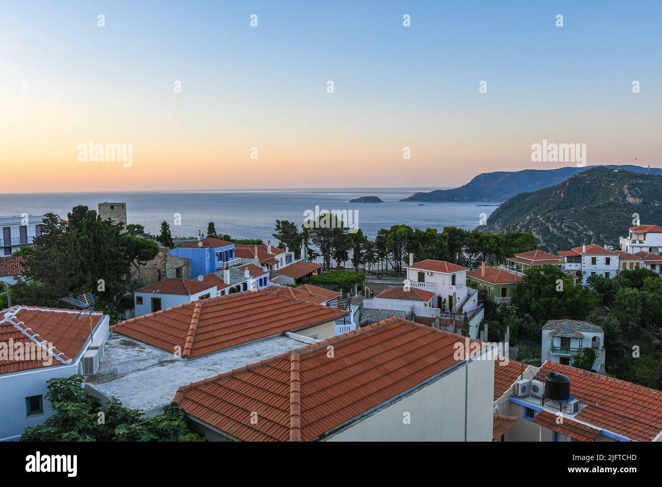 Beautiful scenery from the old village Chora, Alonissos, island Greece ...