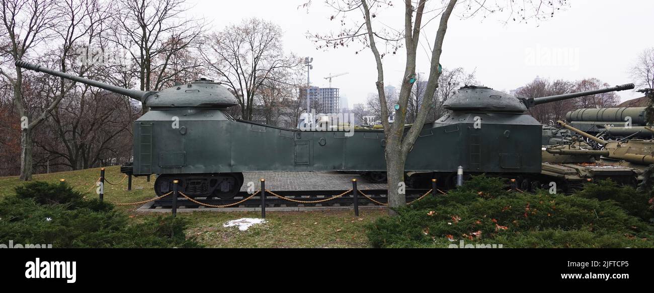 Kiev, Ukraine December 10, 2020: An armored car of an armored train ...