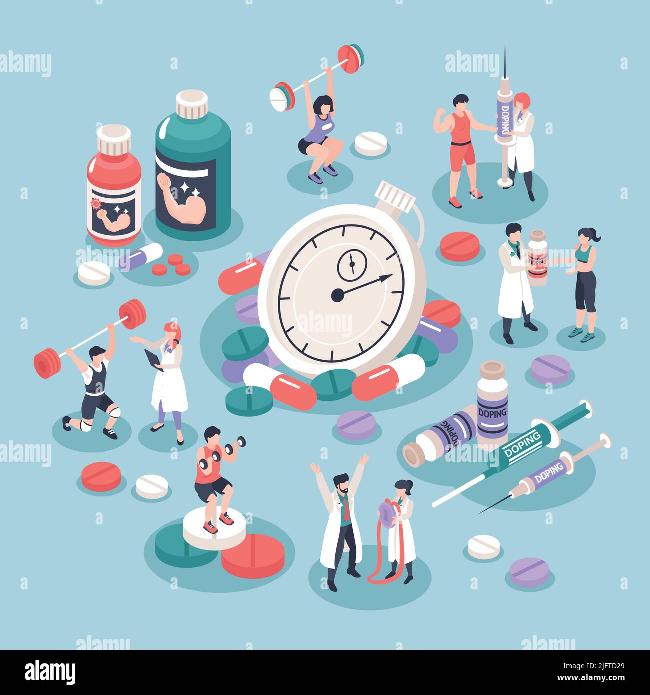 Isometric doping in sports concept with 3d pills drugs syringes ...