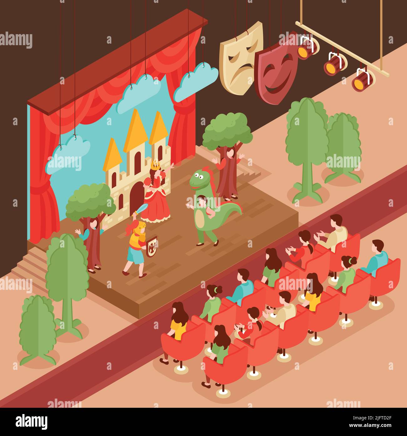 Children wearing costumes of dragon knight princess trees acting in ...